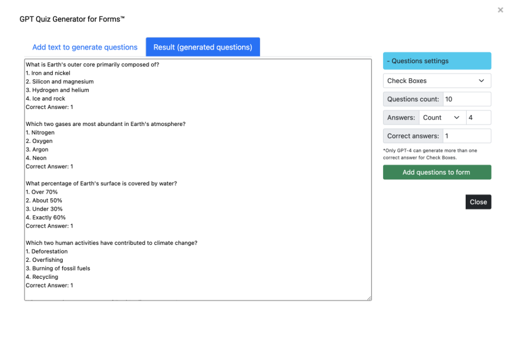 Ai Form Quiz Generator, ChartGPT 4o mini, GPT 4o